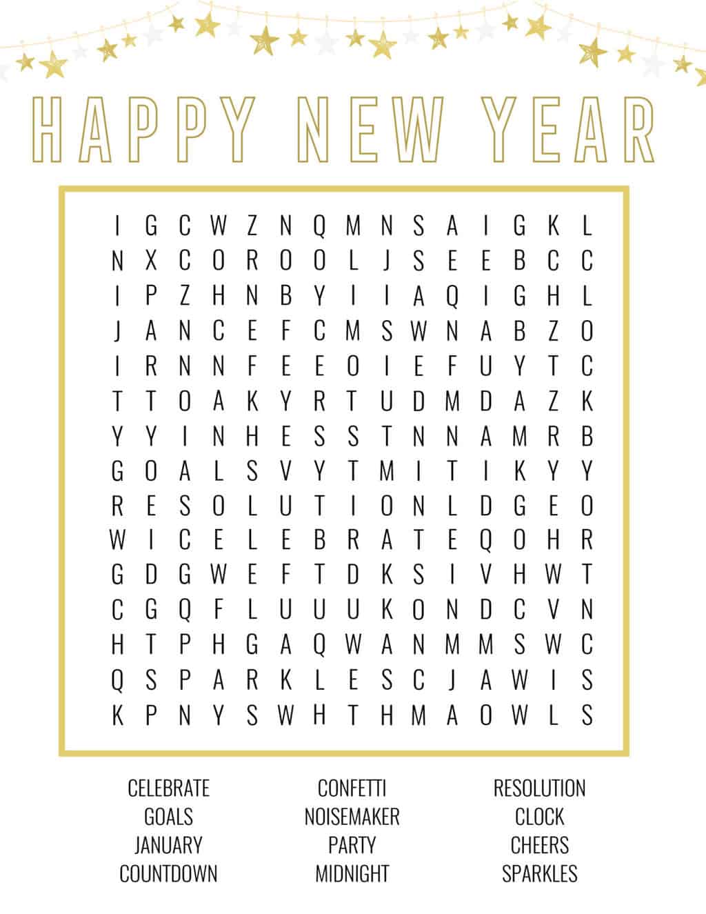 New Year's Eve Word Search - Pretty Providence