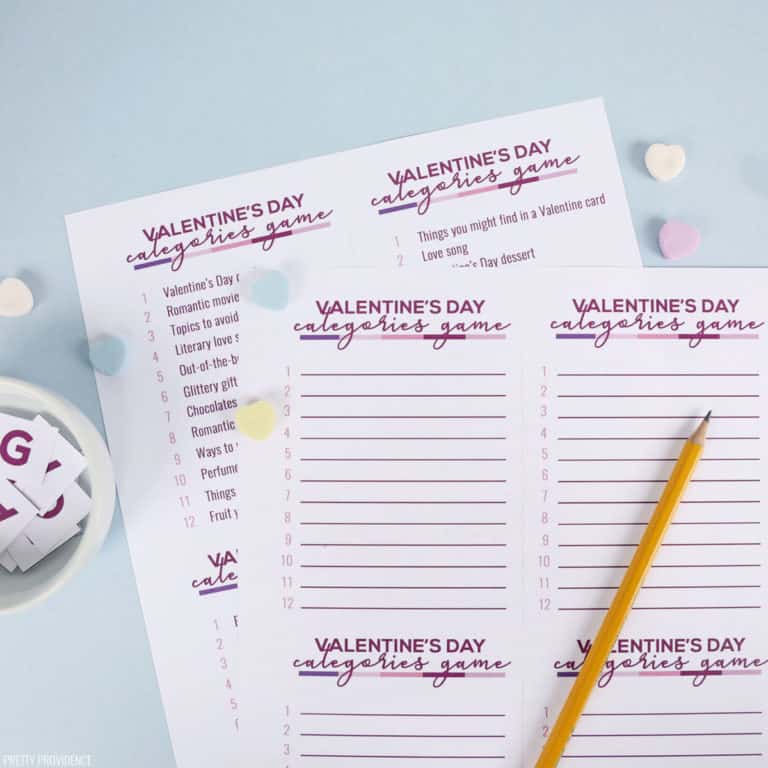 Valentine's Day Categories Game AKA Scattergories - Pretty Providence